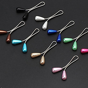 Nifocc 20pcs Muslim Scarf Clips Pins Faux Pearl Hijab Pins U Shaped Brooch for Women Lady Wedding Dress Boutonniere Decorative Headscarf Shawl Accessories - Black White Teardrop Spherical