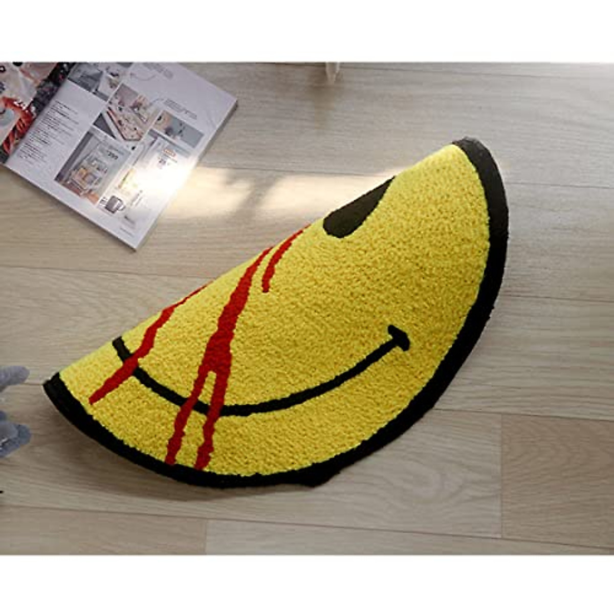 Lotus Atelier 20 in. Smiley Face Rug Fashion | Rugs for Bedroom Teen Room Decor | Hypebeast Rug Smiley Face Bullet Hole | Bathroom Rugs | Aesthetic Home Decor