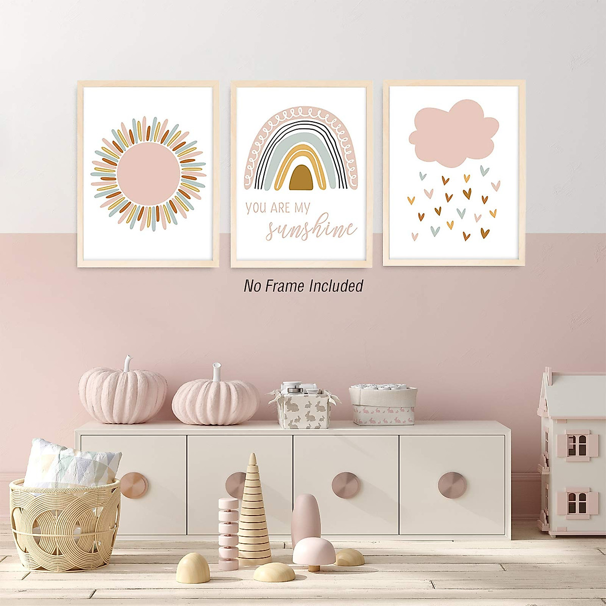 Nursery Wall Art Pink Rainbow Canvas Print - You Are My Sunshine Wall Art Decor Cloud Nursery Pictures Wall Art for Girl Bedroom Nursery Prints Posters Kids Room Wall Art 16x24x3 Inch unframed