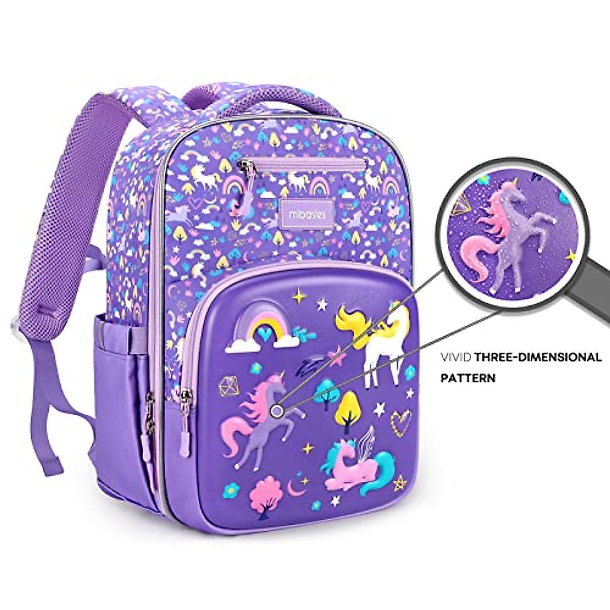 mibasies Unicorn Backpack for Girls 5-8, Large Capacity elementary school backpack(Purple Unicorn)