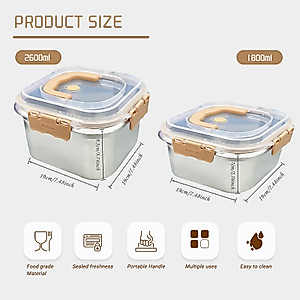 Stainless Steel Food Storage with Leak Proof Silicone Lid Fridge Fruit Storage Container Organizer Meat Kitchen Storage Containers Cheese Keeper, Dishwasher Safe Two 2Pcs