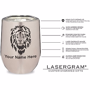 LaserGram Double Wall Stainless Steel Wine Glass Tumbler, Queen Crown, Personalized Engraving Included (Stainless Steel)
