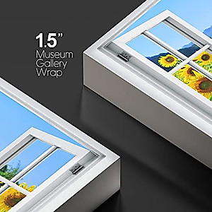 wall26 Canvas Print Wall Art Window View Neon Sunflower Botanical Floral Field Wilderness Nature Photography Realism Scenic Landscape Colorful Multicolor for Living Room, Bedroom, Office - 24"x36"