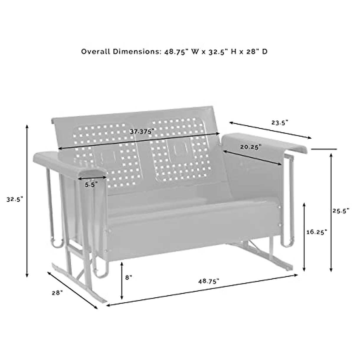 Crosley Furniture CO1024-TU Bates Retro Metal Outdoor Loveseat Glider, Turquoise Gloss