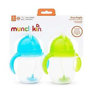 Munchkin® Any Angle™ Weighted Straw Trainer Cup with Click Lock™ Lid, 7 Ounce, 2 Pack, Blue/Green