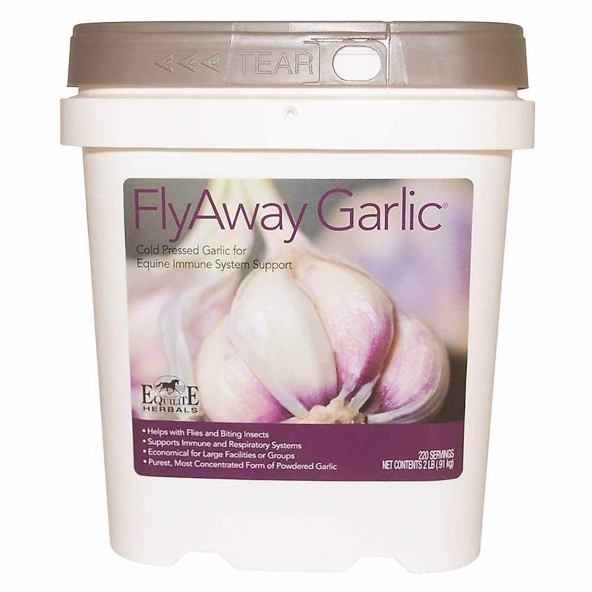 FlyAway Garlic. Feed-Thru Supplement for Horses. 100% Cold-Pressed Garlic Powder Supports Healthy Immune, Respiratory and Digestive Systems. Natural Repelling Agent. Concentrated Formula. (2 Lbs).