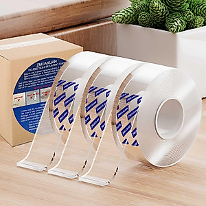 ZMUAXUAN Clear Double Sided Adhesive Mounting Tape Heavy Duty Removable,Strong Picture Hanging Strips Wall Hangers,Sticky Tack Gel Putty Glue for Poster,Photo,Mirror,Carpet(9.85 Ft-3 Pack)