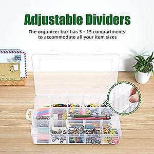 iBune 15 Grids Large Plastic Compartment Container for Washi Tape, Bead Storage Organizer Box Case with Removable Dividers for Jewelry Craft Tackles Tools, Size 11 x 7 x 2.3 in, White¡­