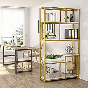 Tribesigns 7-Open Shelf Bookcases, Etagere Bookcase with Gold Sturdy Metal Frame, Modern Bookshelf Elegant Storage Display Shelves for Home Furniture