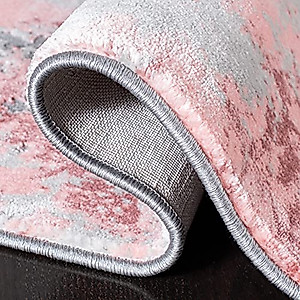 SAFAVIEH Meadow Collection Area Rug - 8' x 10', Light Grey & Pink, Modern Abstract Design, Non-Shedding & Easy Care, Ideal for High Traffic Areas in Living Room, Bedroom (MDW573G)