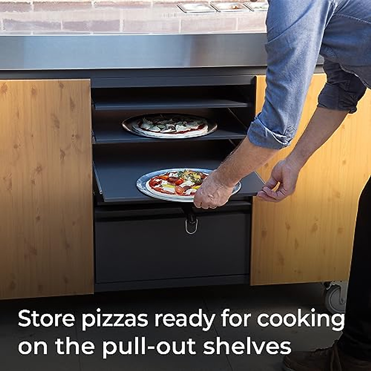 Everdure Pizza Oven Station - Preparation Cart with Stainless Steel Countertop, Four Slide Out Shelves, On Wheels for Portability