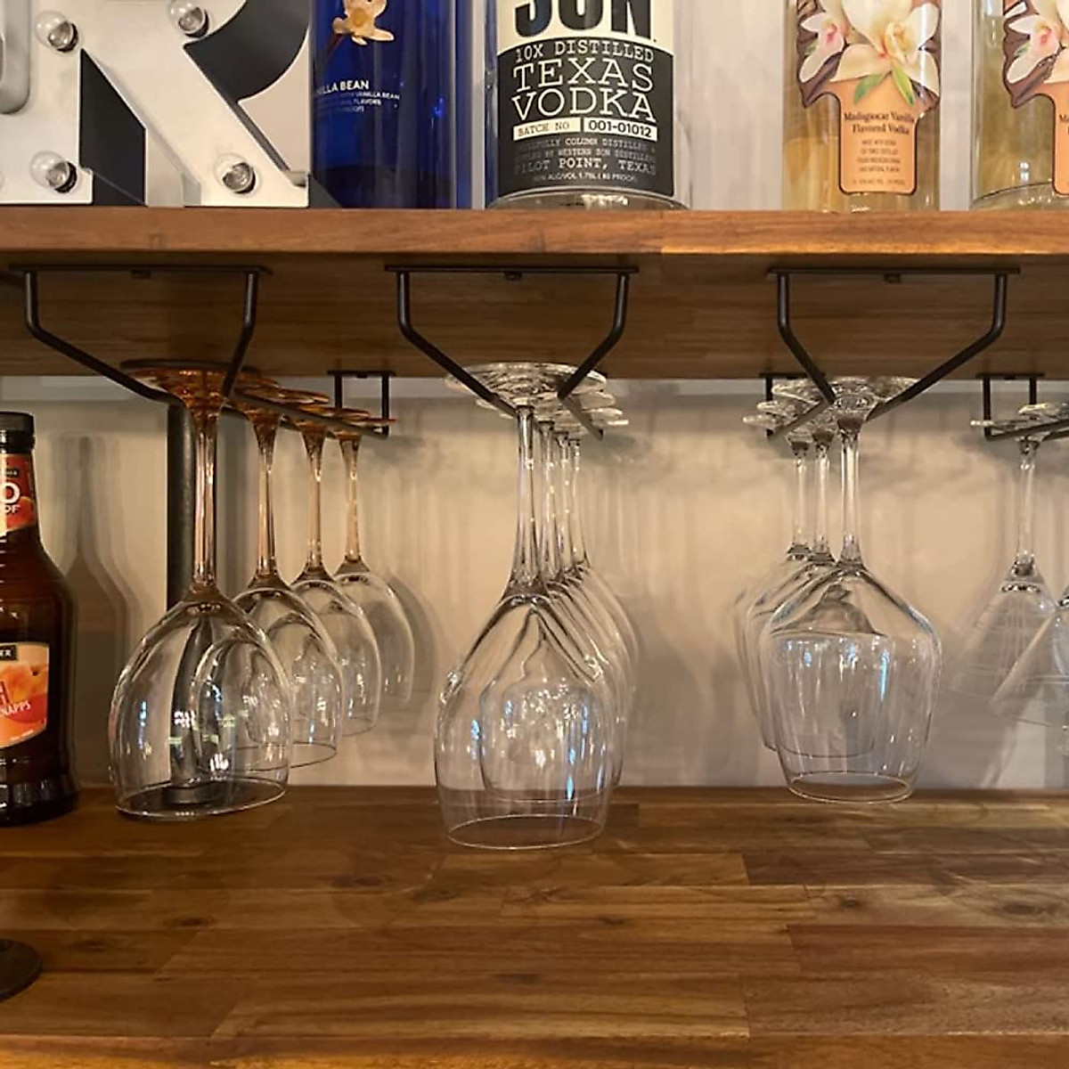 Wine Glass Rack (1 Pack 13.8 inch, Black), Wine Glass Rack Under Cabinet, Hanging Stemware Holder, Metal Chrome Finish Stemware Rack for Kitchen/Bar/Restaurant