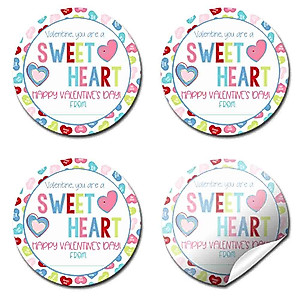 You're A Sweetheart Candy Heart Valentine Party Favor Sticker Labels for Kids, 40 2" Party Circle Stickers by AmandaCreation, Great for Classroom Valentines, Envelope Seals, More
