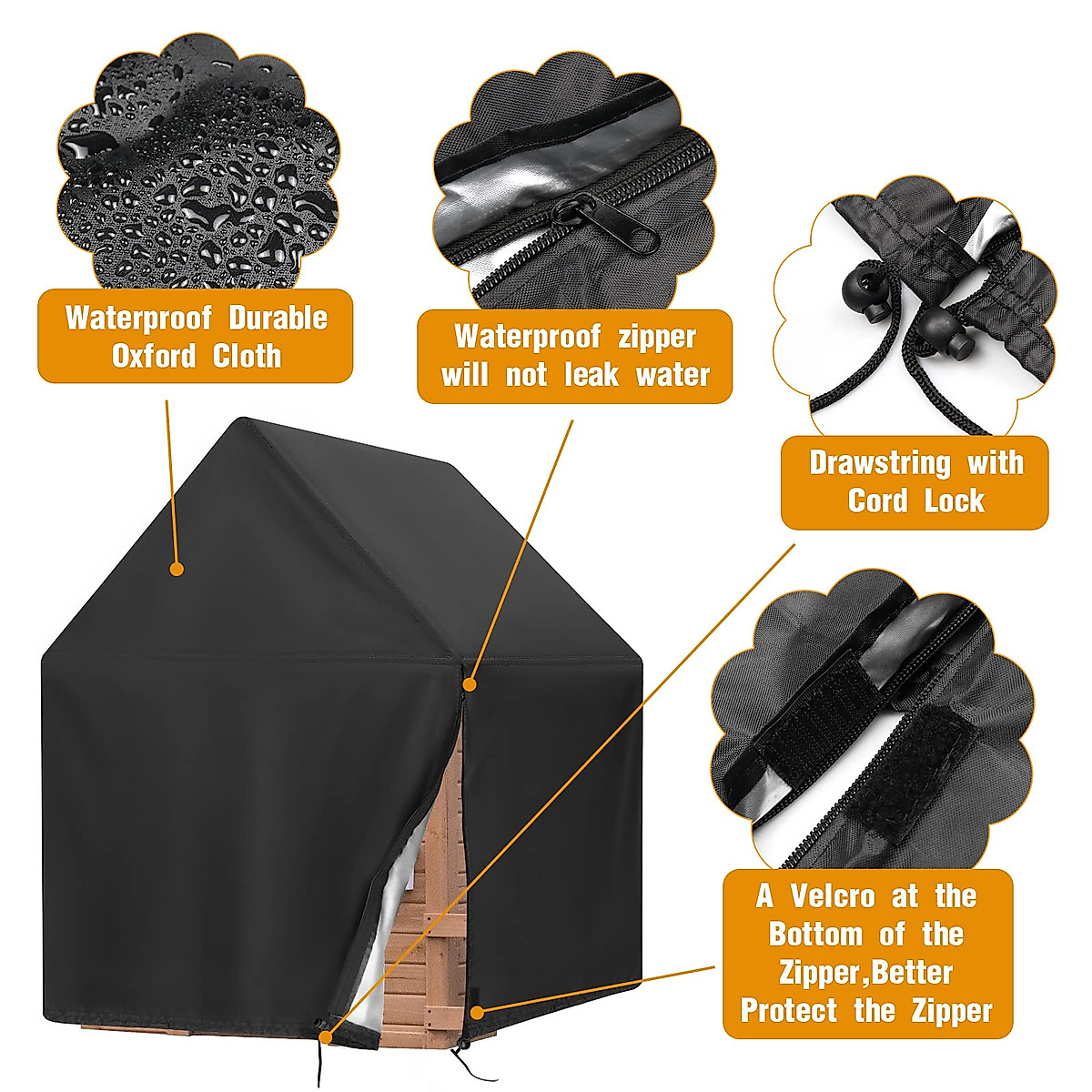 Andacar Outdoor Playhouse Cover, Waterproof Wooden Kids Playhouse Cover for Kids Outside Dustproof Play Houses Cover All-Weather Protector Black- 57" L x 57" W x 63" H