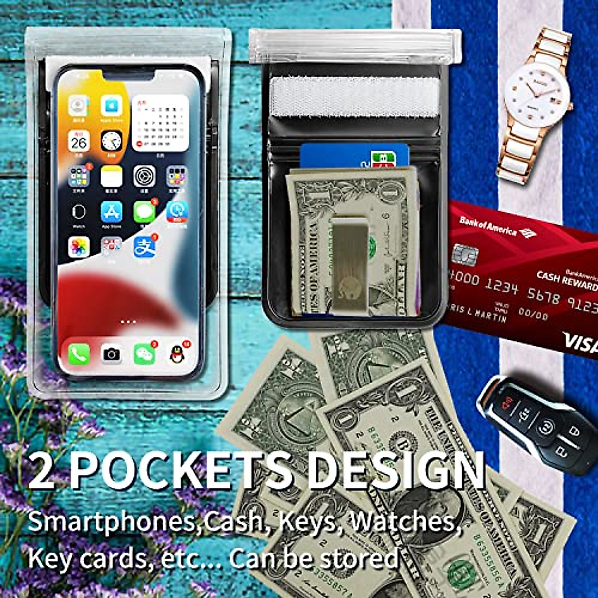 Oreunik Waterproof Phone Pouch [2-Pack], Waterproof Case Dry Bag for iPhone 14/13 Pro MAX Samsung Galaxy S22/S20 Ultra s11/s10 Up to 8 Inches, Screen Touch Sensitivity, 2 Layer Design Pocket (Black)