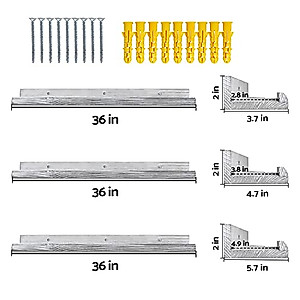 Annecy Floating Shelves Wall Mounted Set of 3, 36 Inch Grey Solid Wood Shelves for Wall, Wall Storage Shelves with Guardrail Design for Bedroom, Bathroom, Kitchen, Office, 3 Different Sizes
