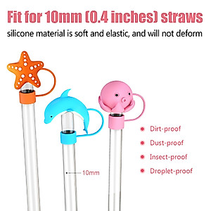 8pcs Sea Animal Cute Straw Cover Cap for Stanley Cup, Silicone Straw Topper for 30&40 Oz Stanley Tumbler with Handle,10mm 0.4in Reusable Straw Tips Lids Dust-Proof Topper for Water Bottle