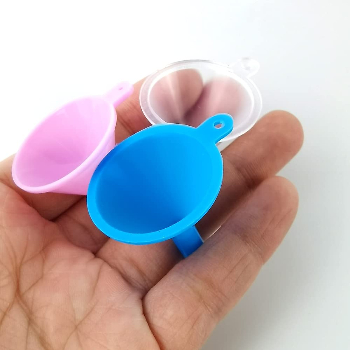 GXXMEI 120pack Mini Plastic Funnel Little Small Funnel Set Tiny Separatory Funnel for Lab Bottles,Capsule,Sand Art, Essential Oils,Perfumes,Spices, Powder（3color）