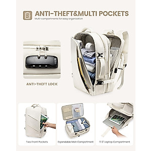 LOVEVOOK Travel Backpack for Women, 40L Carry On Backpack Flight Approved, Waterproof 17 Inch Laptop Backpack with 3 Cubes, College Bookbag, Personal Item Travel Bag, Beige