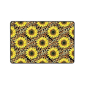 Leopard Area Rugs,Sunflowers Leopard Rug,Rugs Non Slip Bath Rug Carpet Soft Rugs Decor for Kitchen Bedroom Dining Home Room 36"X24"
