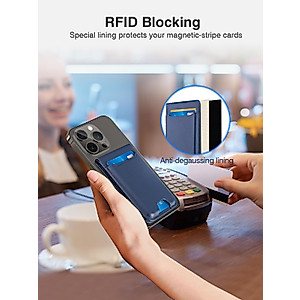 TopMade for Magsafe Wallet, Magnetic Wallet Card Holder with Adjustable Phone Stand, Leather Magnetic Phone Wallet for iPhone 15/14/13/12 Series, Open ID Window, RFID Blocking, Fit 6 Cards, Blue