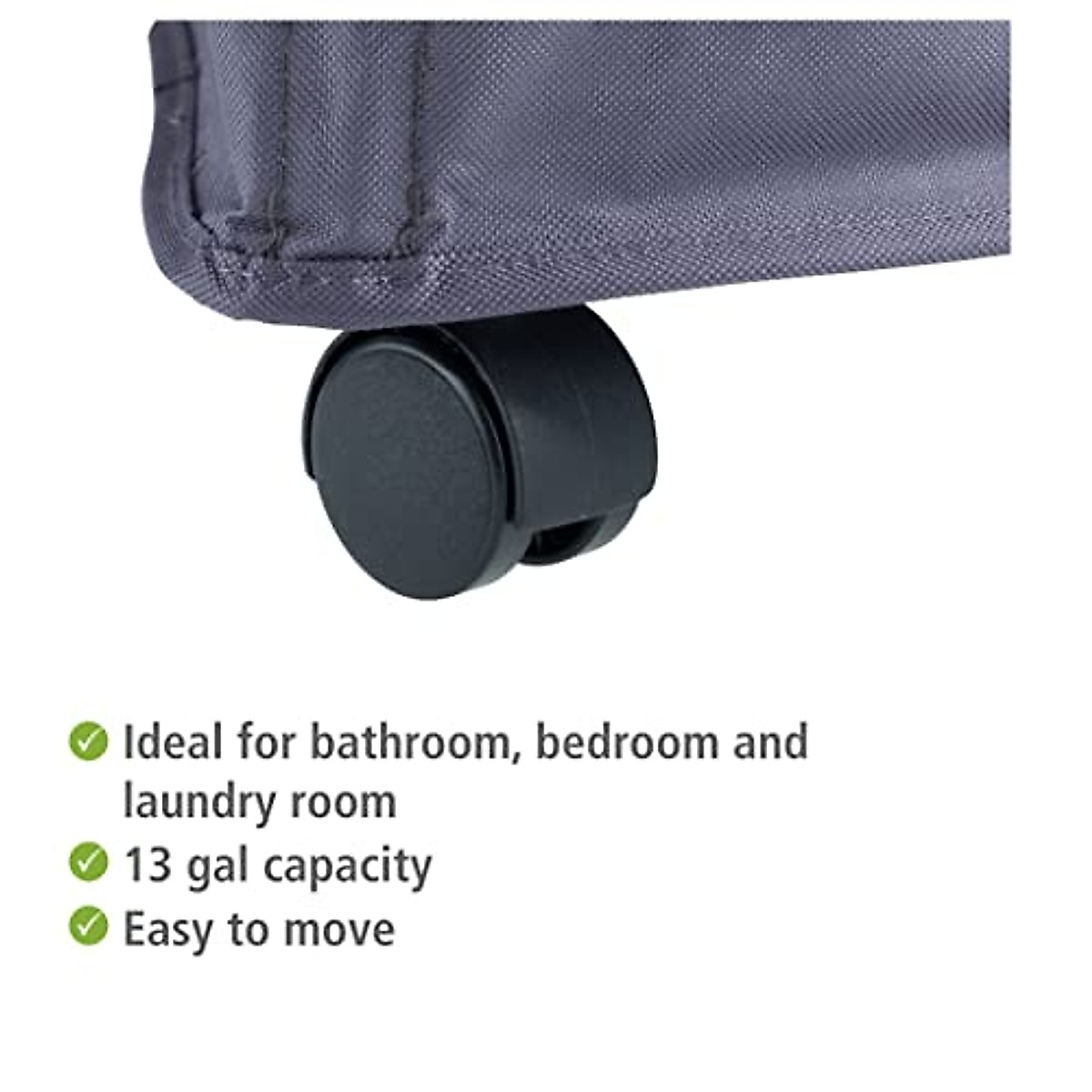 WENKO Corner Laundry Basket with Wheels Tresco, Collector, Laundry Basket with Wheels, Space Saving Narrow Laundry Hamper, Clothes Storage, 13.21 gallon/13" x 23.6" x 13", Gray