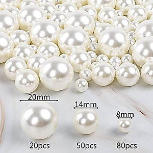 Quefe 150pcs Pearls for Crafts No Holes, Vase Filler Artificial Plastic Ivory Pearl Beads, Pearls for Vase Filler, Table Scatter, Wedding, Birthday Party, Home Decoration(8mm, 14mm, 20mm)
