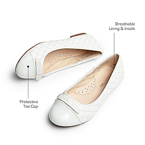 DREAM PAIRS Girls Dress Shoes Flower Girl Slip-on Cute Bow Ballet Flats for Wedding, Party,Size 2 Little Kid,White,SDFL224K