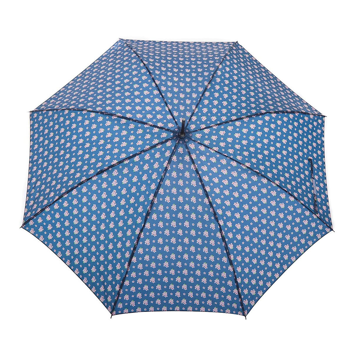 Laura Ashley Womens Ladies Classic Stick Umbrella, Windproof, Sun and Rain Proof Water Resistant Canopy with Large J Handle - Floral Blue