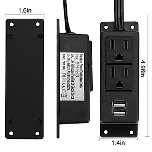 Power Strip with USB, BTU Desktop Power Outlet with 2 AC Outlets, 2 USB Ports, 6.56ft Extension Cord, Mountable Under Desk, Workbench, Nightstand, Dresser, Table, Black