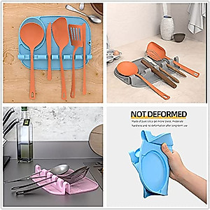 ANNCED Silicone Utensil Spoon Rest 2 in 1 Larger Size for Stove Top with Drip Pad Include 5 Slots 1 Spoon Holder,Hang Hole Design,Kitchen Utensil Holder for Countertop,Spoons, Ladles,Tongs Green