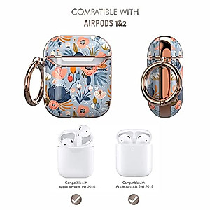 wenew Protective Airpods Case Cover Designed for Apple Airpods 2 & 1, Cute Fadeless Patterns Shockproof Hard Case Cover with Portable Keychain Clip for Girls Kids Women Men (Blue)