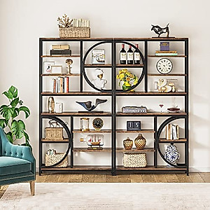 Tribesigns Bookshelf, Industrial 8-Tier Etagere Bookcases, 77-Inch Tall Book Shelf Open Display Shelves, Wood Look Accent Shelving Unit with Metal Frame for Home Office (1, Brown/Black)