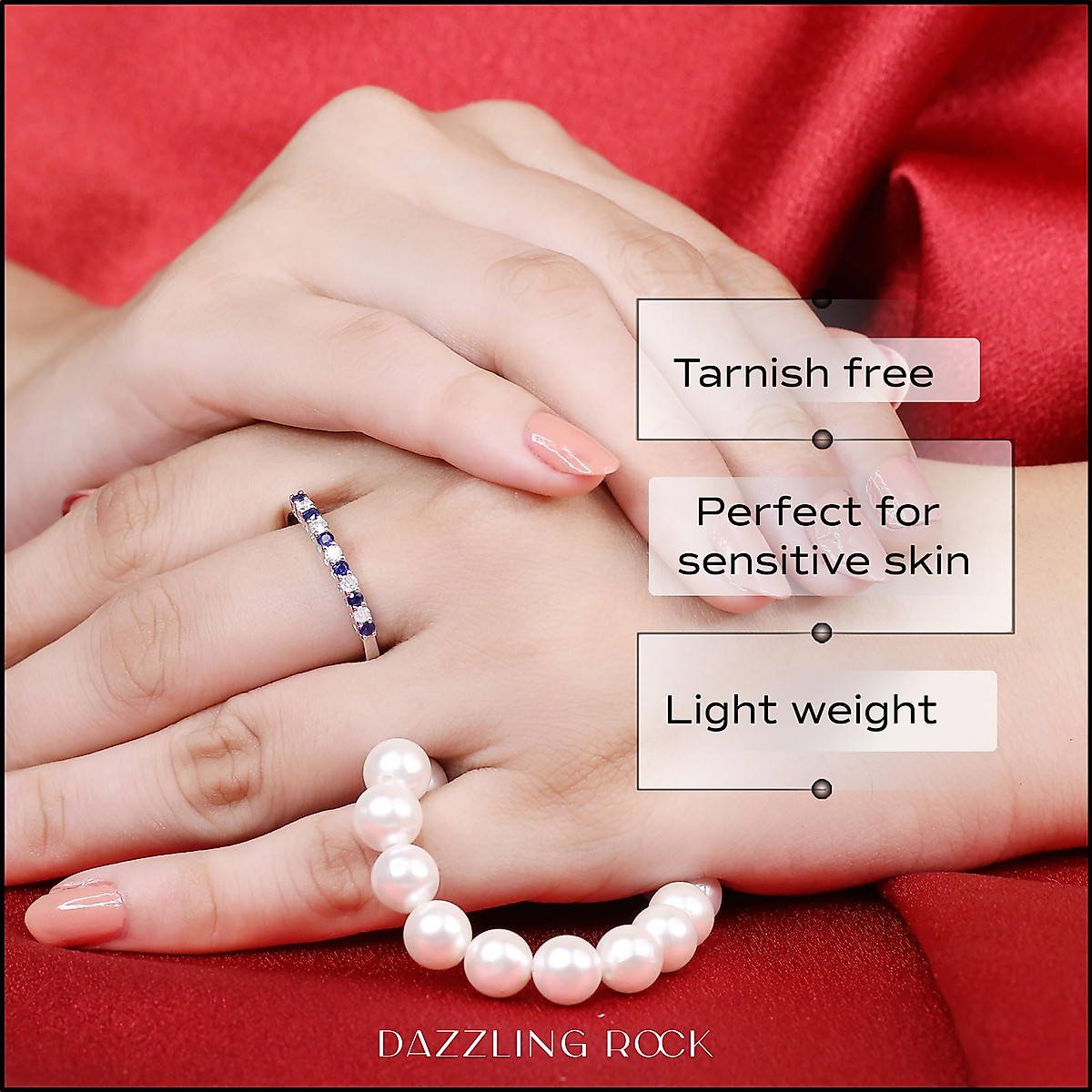 Dazzlingrock Collection Alternate Round Blue Sapphire & White Diamond Stackable Wedding Band in 10K Solid White Gold Size 10