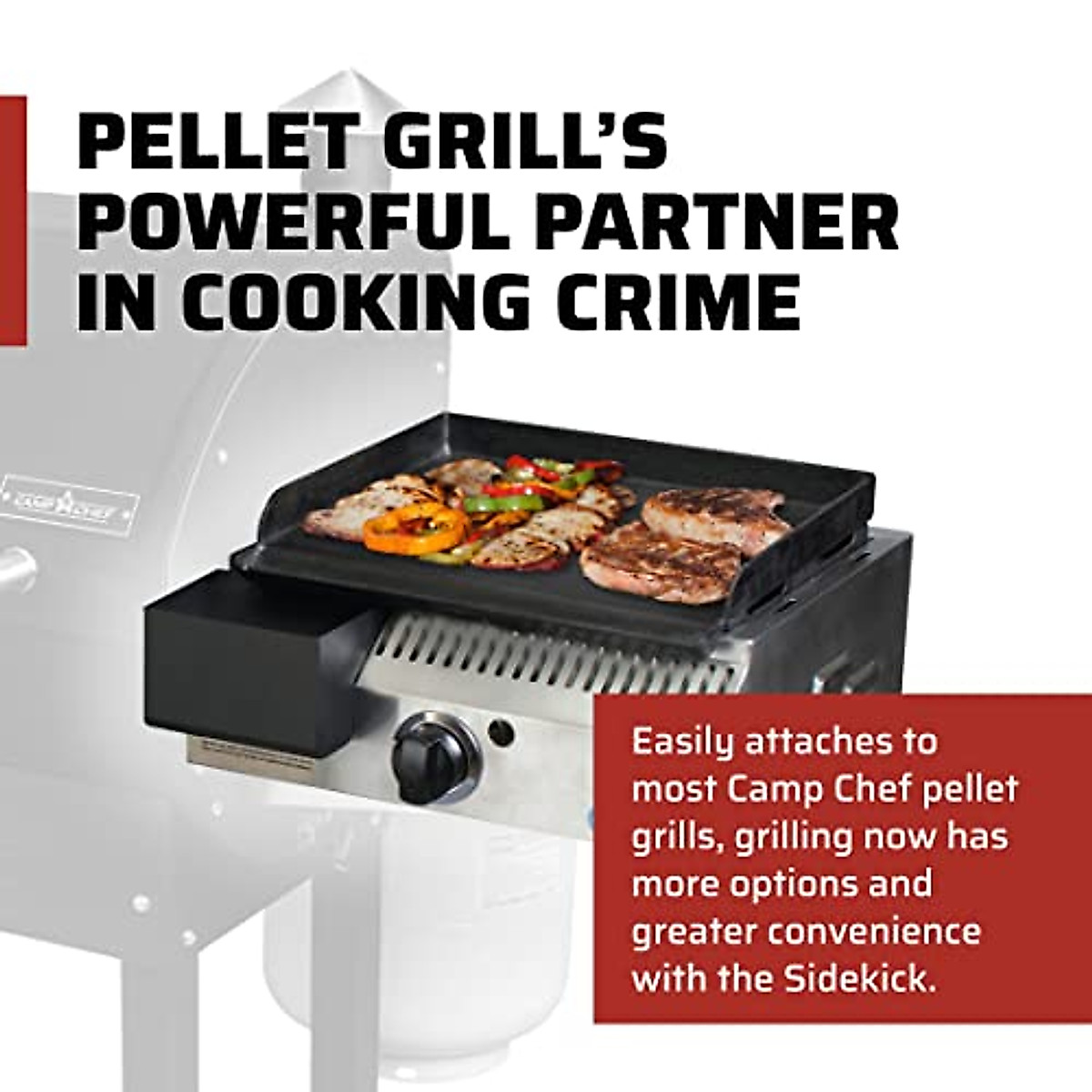 Camp Chef Sidekick Grill Accessory, Flat Top Griddle Included, 14" Cooking System Compatible, Stainless/Black & Competition Blend BBQ Pellets, Hardwood Pellets, Smoke, Bake, Roast