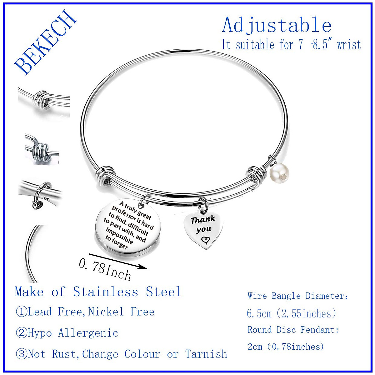BEKECH Professor Gift Mentor Gift Teacher Jewelry A Truly Great Professor is Hard To Find Difficult To Part With Keychain Retirement Gift Appreciation Gift for Professor from Graduates (Bracelet)