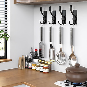 VINHOLD Self-Adhesive Coat Hooks with Tri Hooks, Metal Wall Mounted Towel Hooks for hanging towels, coats, hats, pans, Utility Hooks for bathrooms, bedrooms,kitchens(2 pack，Black)