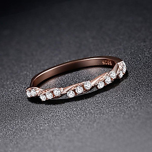 A ANGG 925 Sterling Silver Rose Gold Twisted Ring Engagement Wedding Jewelry