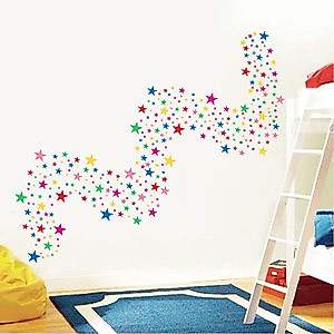 ANFRJJI Colorful Star Wall Sticker - Colorful Star Wall Decal - Colorful Star Wall Art - PVC Removable Wall Decor for Kids Room - Rainbow Colors Primary 6 Colors Star Decals - 318 piece Color Stars
