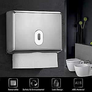 Paper Towel Dispenser Wall Mount for Toilet, Bathroom Paper Towel Holder, Commercial Paper Towel Dispenser for Trifold Paper & Multifold Paper Towels, Silver