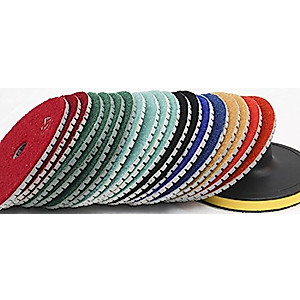 Granite Diamond 7" Inch Polishing Pads Wet/Dry Set of 6+1 Backer Pad Grit 30 50 100 200 400 1500 Best Value Concrete Marble Travertine Terrazzo Engineer Stone counter top floor renew