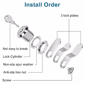 Cam Locks Cabinet Lock Keyed Alike, 5/8'' (Length) Cylinder Fits on 3/8'' Max Panel Thickness, 2pcs Secure File Drawer Mailbox RV Storage Replacement Set, Chrome-Finish Zinc Alloy