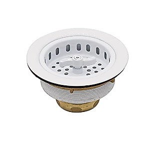 Westbrass CO2195-50 Combo Pack 3-1/2" Wing Nut Twist Style Large Kitchen Sink Basket Strainer and Extra-Deep Collar Kitchen Sink Waste Disposal Flange with Stopper, Powder Coat White