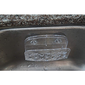 AMUONTY 2 Pack Sponge Holders with Suction,Clear Plastic Container, Kitchen Dish Sponge Holder, Bathroom Accessory, Space Saving Sink Countertop Organizer