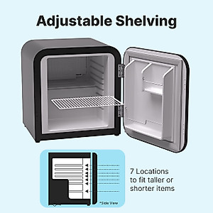 Husky Retro Mini Refrigerator with 1.5 Cu.ft./43L Capacity, Countertop Black Mini Fridge with Reversible Door, Retro Mini Fridge, Freestanding Retro Small Fridge for Bedroom, Bar, and Office