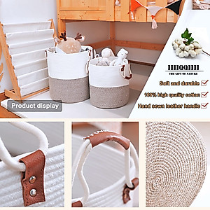 WSNYY Cotton Rope Basket, Storage Basket, Woven Laundry Hamper, Toy Storage Bin, Nursery Storage Basket, Baby Bin Organizer, White & Brown, 13.7x15.7 Inches