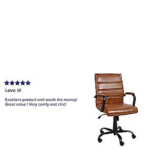 Flash Furniture Whitney Mid-Back Desk Chair - Brown LeatherSoft Executive Swivel Office Chair with Black Frame - Swivel Arm Chair