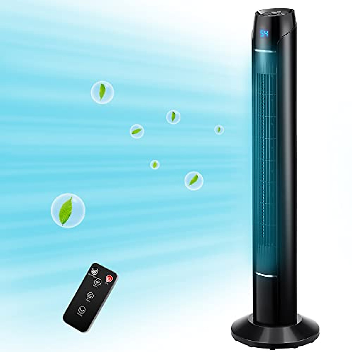 AKIRES Tower Fan 15H Timer 36” 70° LED Display Remote Control Oscillating Bladeless Fan with 3 Speeds,3 Modes,Quiet Cooling Powerful Standing Floor Fans for Indoor, Bedroom,Home and Office (Black)