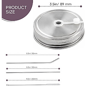 6pcs pack wide mouth mason jar lids with straw hole, including 6pcs straws and 1pcs cleaning brush, Mason Jar Lids With Straw Hole, Mason Jar Lids, stainless steel 304 Mason Jar Straw Lids