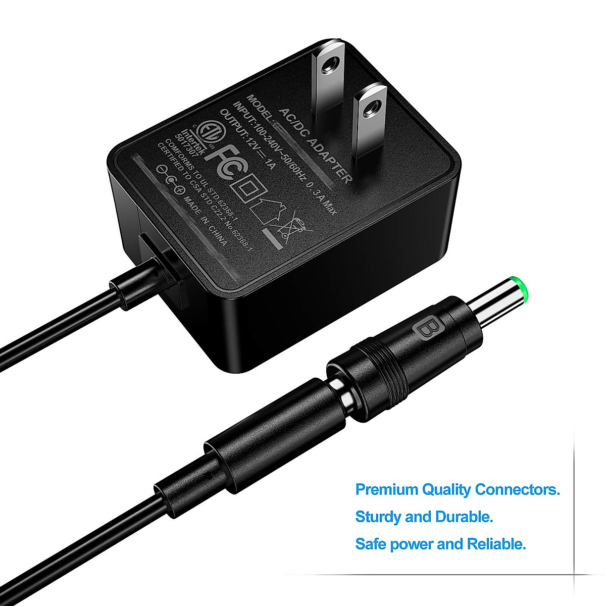 SoulBay 12V 1A AC Adapter Charger Replacement w/8 tips, Regulated Power Supply Cord for LED Strip Light, CCTV Camera, BT Speaker, GPS, Webcam, Router, DC12V Transformer with ETL Certificate